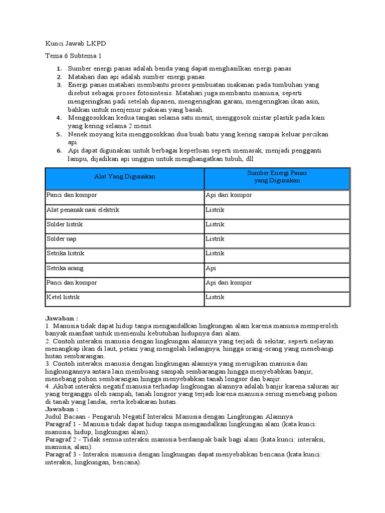 Kunci Jawab LKPD VI Sem 2 | PDF