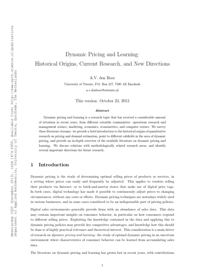 Dynamic Pricing and Learning | PDF | Bayesian Inference | Mathematical ...