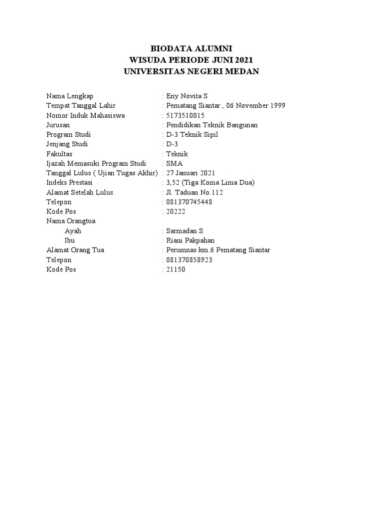 Biodata Alumni | PDF