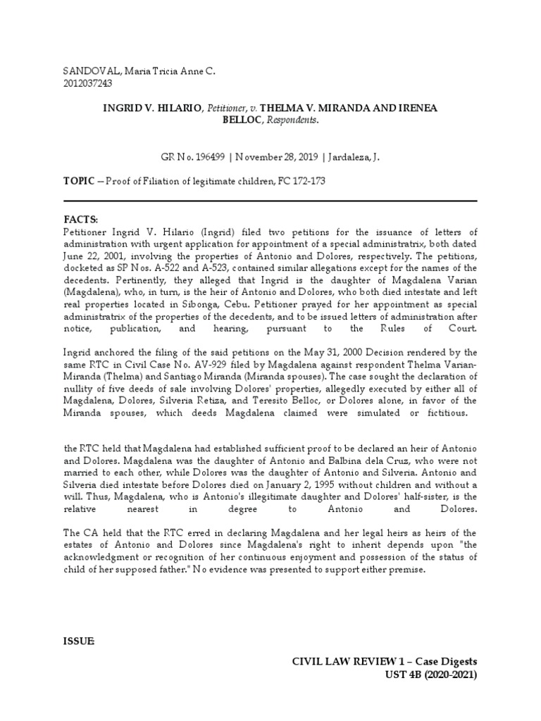 Hilario V Miranda (Sandoval, Maria Tricia Anne C.) | PDF | Judgment ...