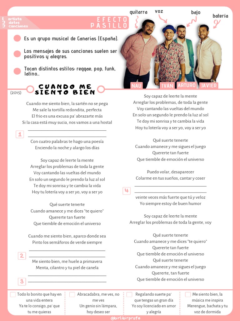 Canciones ELE A1-A2 - Efecto Pasillo Grupo Canario | PDF | Entretenimiento (general)