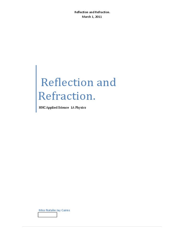 Reflection and Refraction | PDF | Refraction | Refractive Index