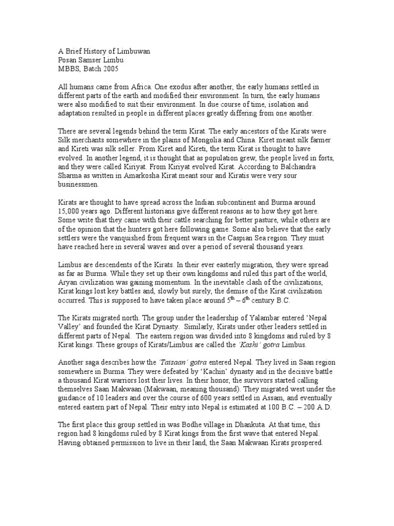 A Brief History of Limbuwan | PDF