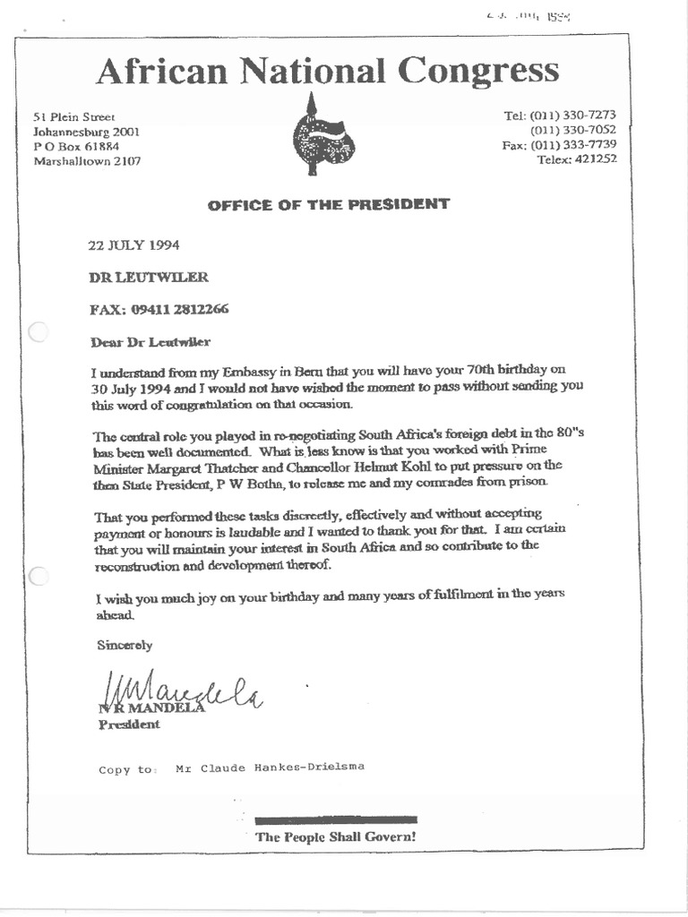 Nelson Mandela Letter | PDF