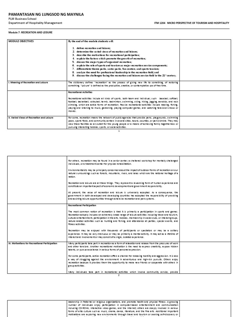 Module 7 RECREATION AND LEISURE | PDF | Recreation | Sports