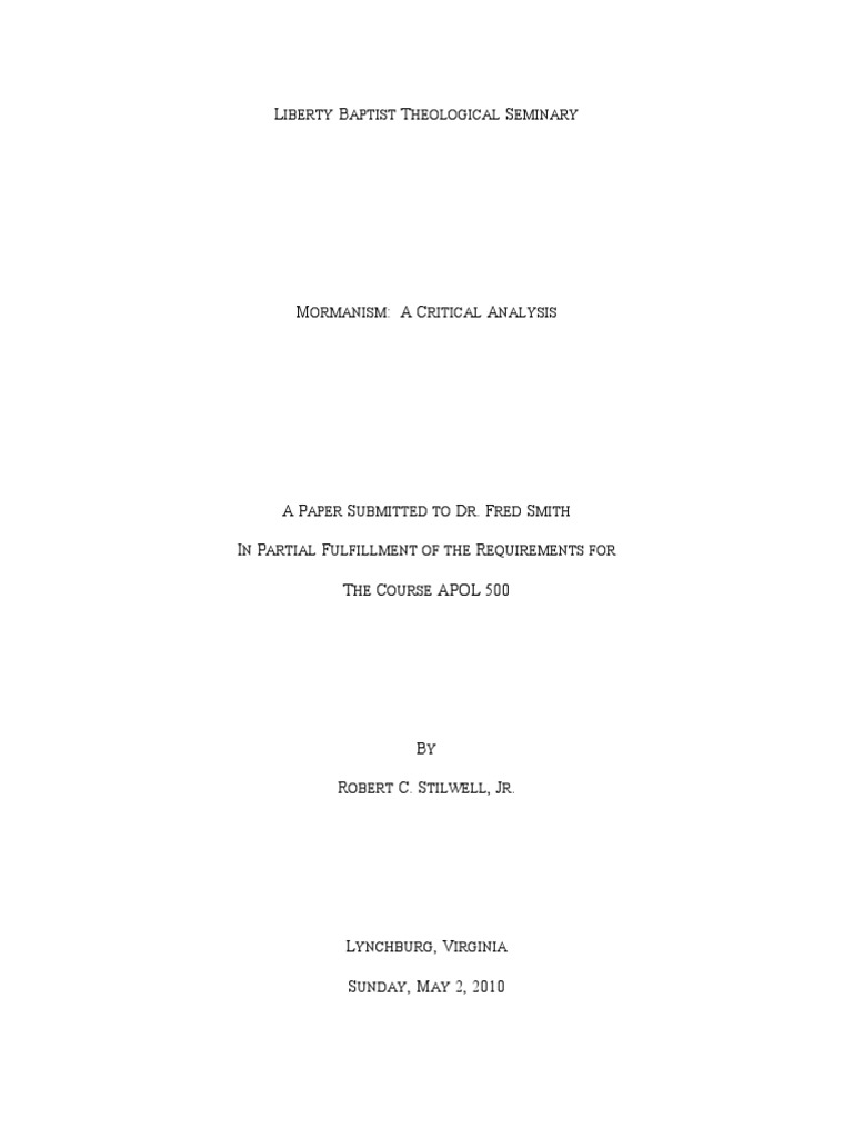 Stilwell Robert APOL 500 Religion Analysis - Mormonism | Download Free ...