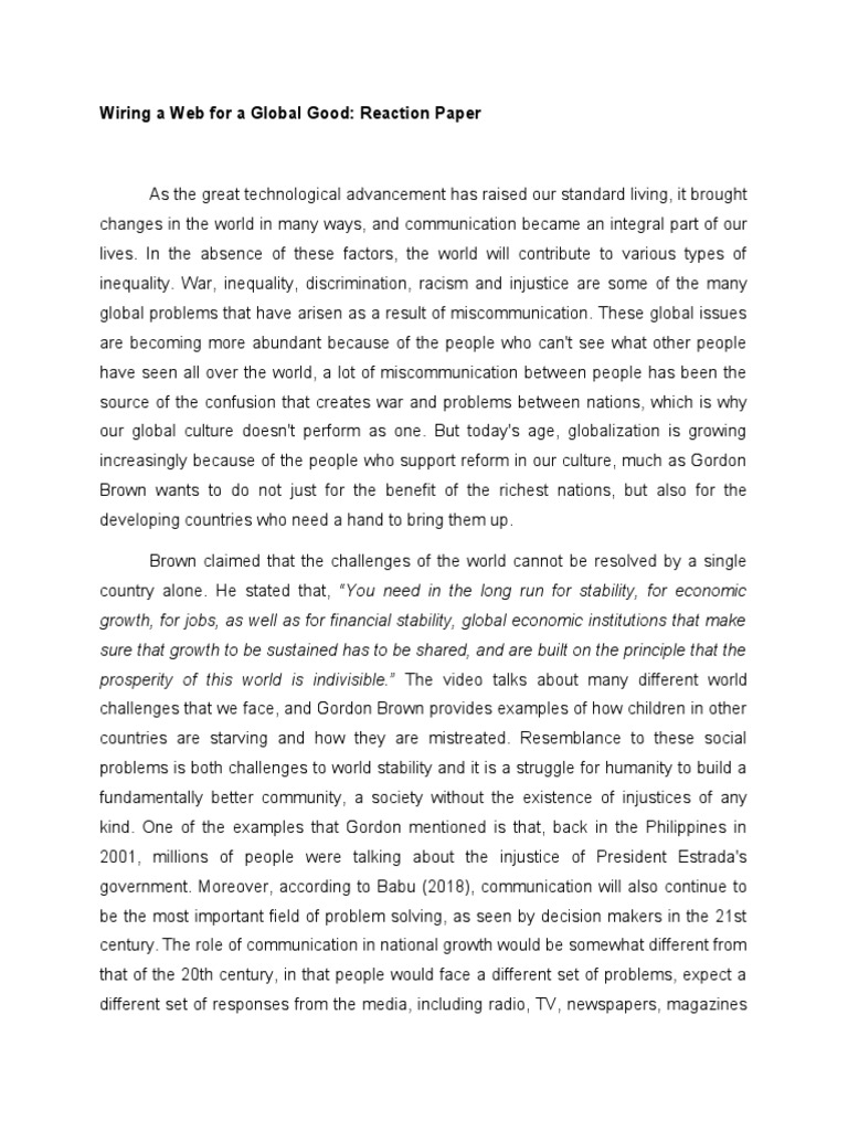 Wiring A Web For A Global Good: Reaction Paper | PDF | Censorship ...