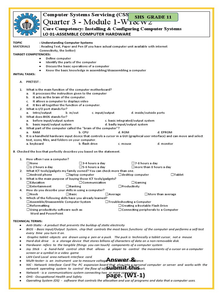 Quarter 3 - Module 1-W1&W2: Computer Systems Servicing (CSS) | PDF | Personal Computers ...