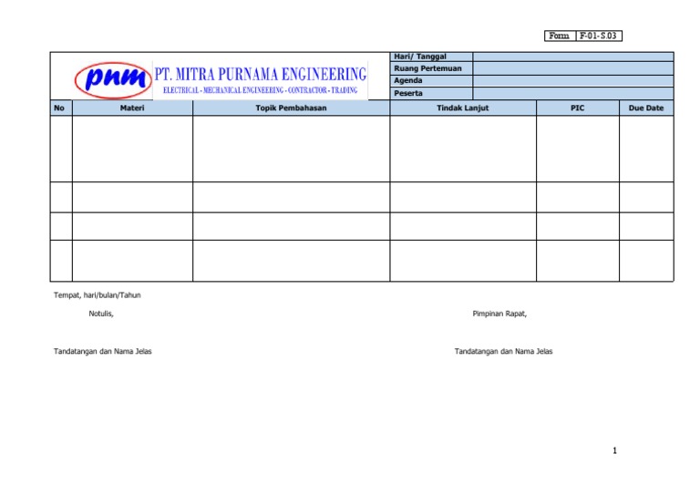 Format Dokumen MOM Standard | PDF