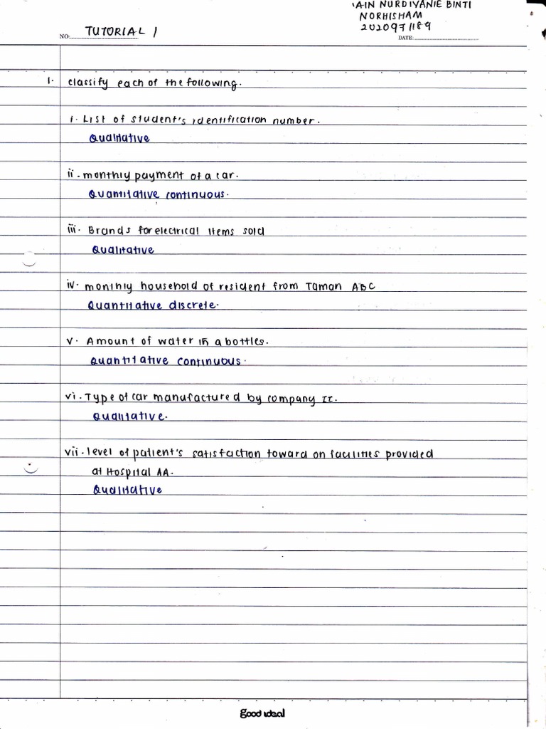 Tutorial 1 Sta404 - Ain Nurdiyanie | PDF