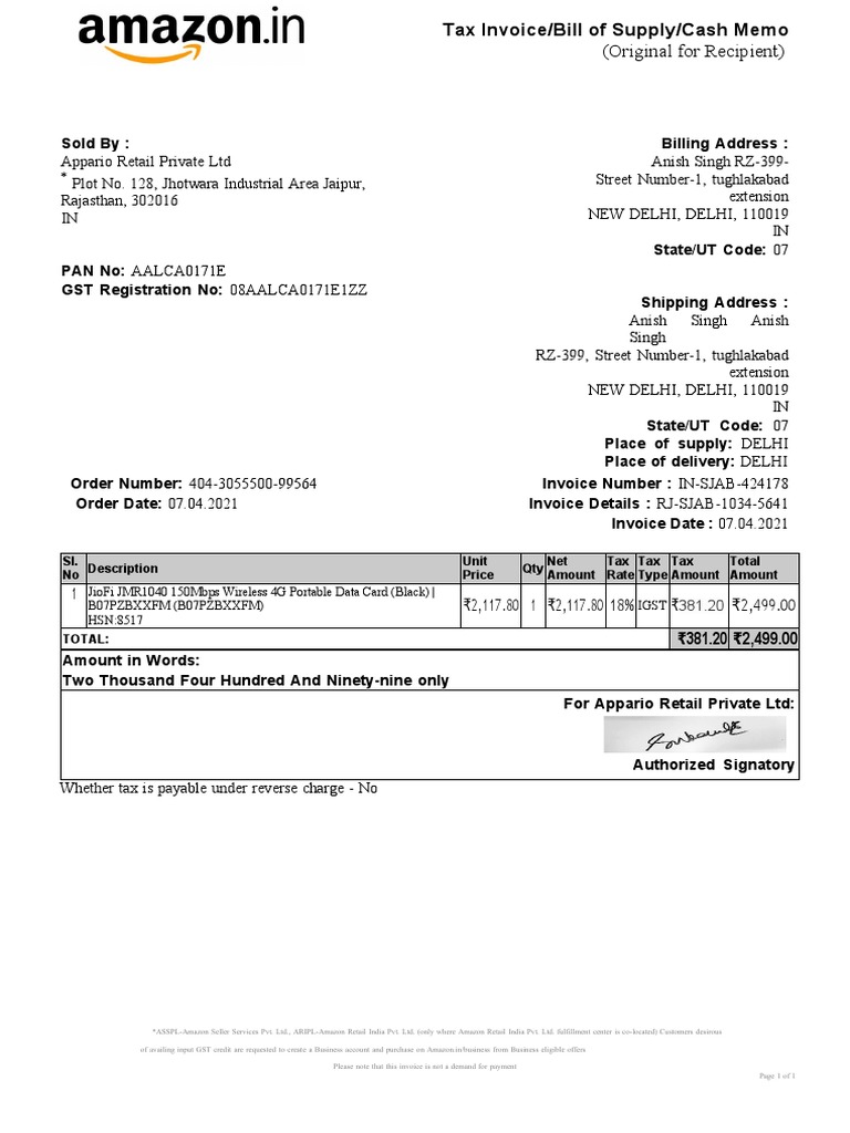 Amazon Router Expense | PDF | Invoice | Value Added Tax