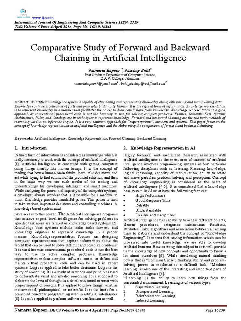 Comparative Study of Forward and Backward Chaining in Artificial ...
