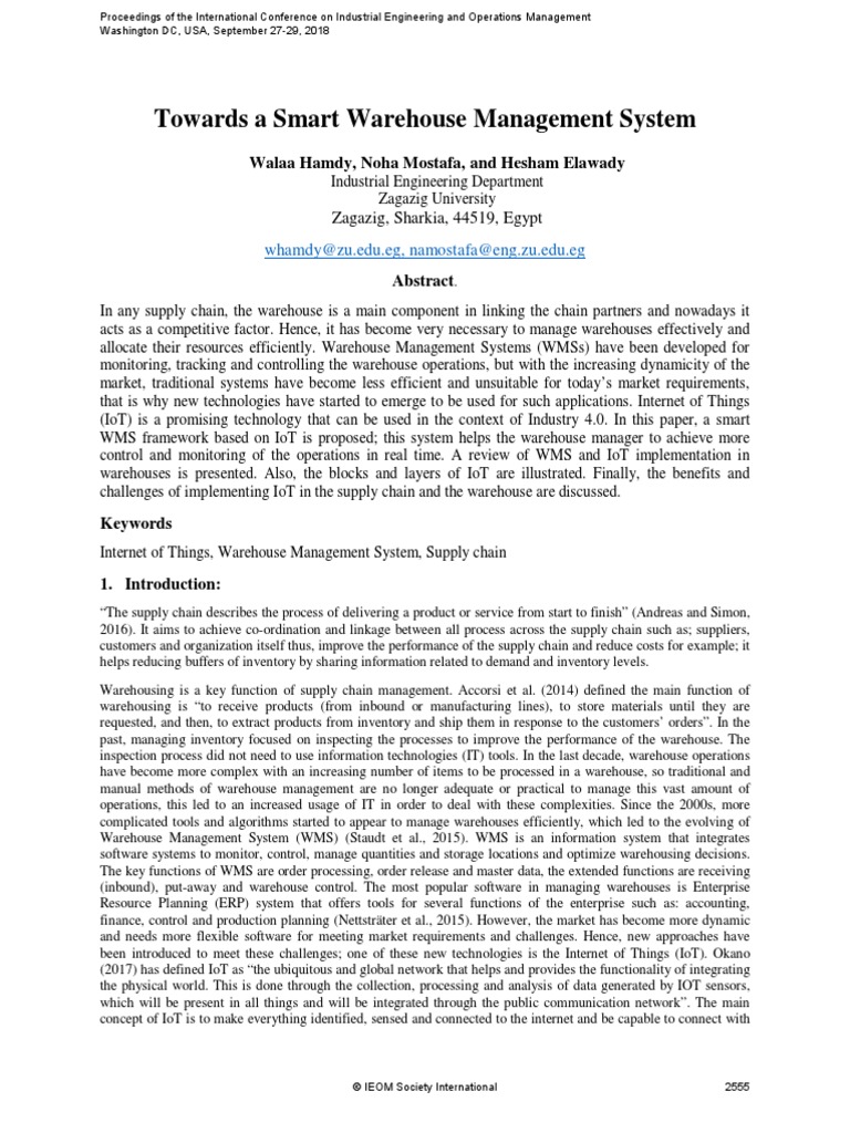 Towards A Smart Warehouse Management System | PDF | Internet Of Things ...