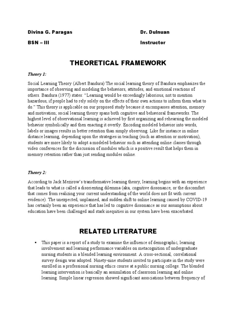 Theoretical Framework: Theory 1 | PDF | Learning Theory (Education ...