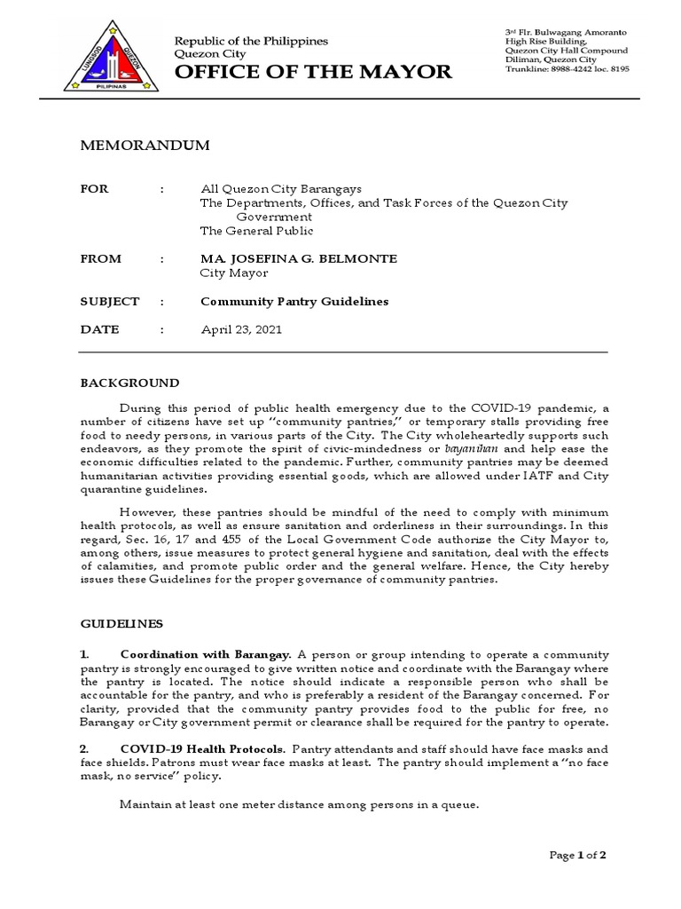 Community Pantry Guidelines - 23apr21 | PDF | Foods | Emergency Management