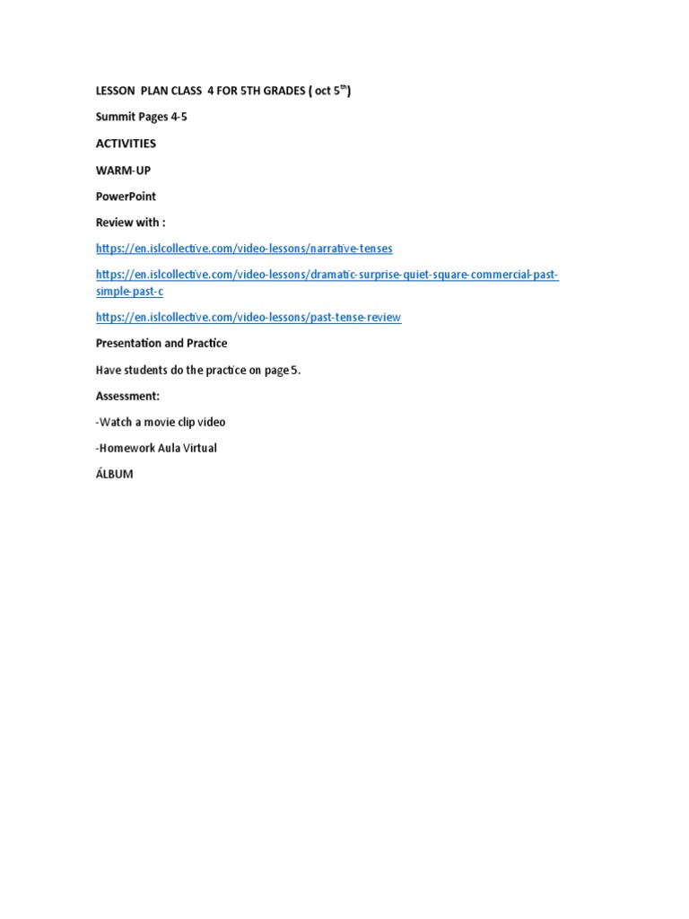 Lesson Plan Class 5 For 5th Grades | PDF
