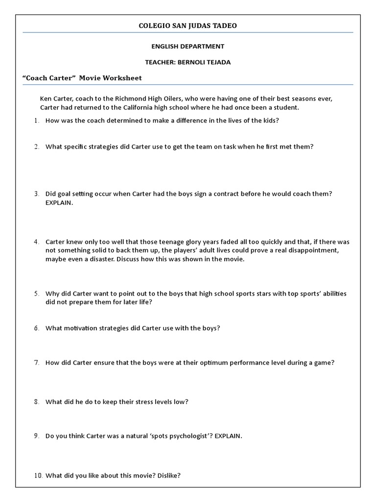 Coach Carter Questions | PDF