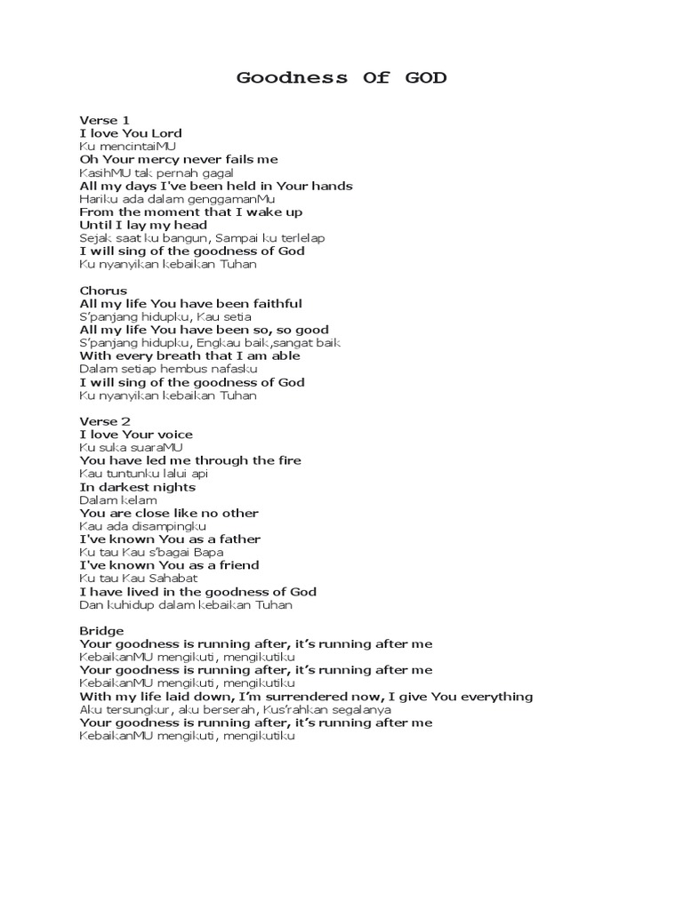 Goodness of God (Lyrics) Bethel Music | PDF | Poetry