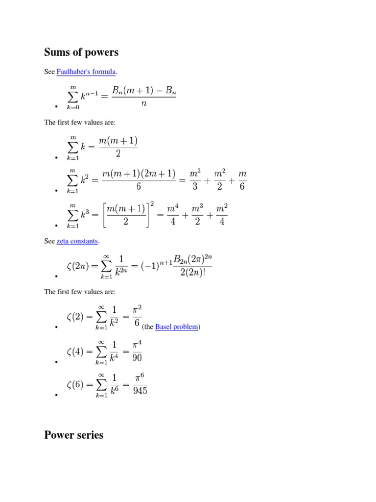 Sums of Powers: Faulhaber's Formula | PDF