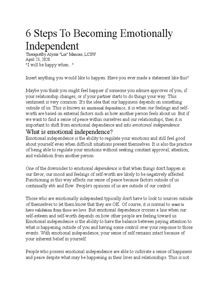 6 Steps To Becoming Emotionally Independent | PDF | Feeling | Self Esteem