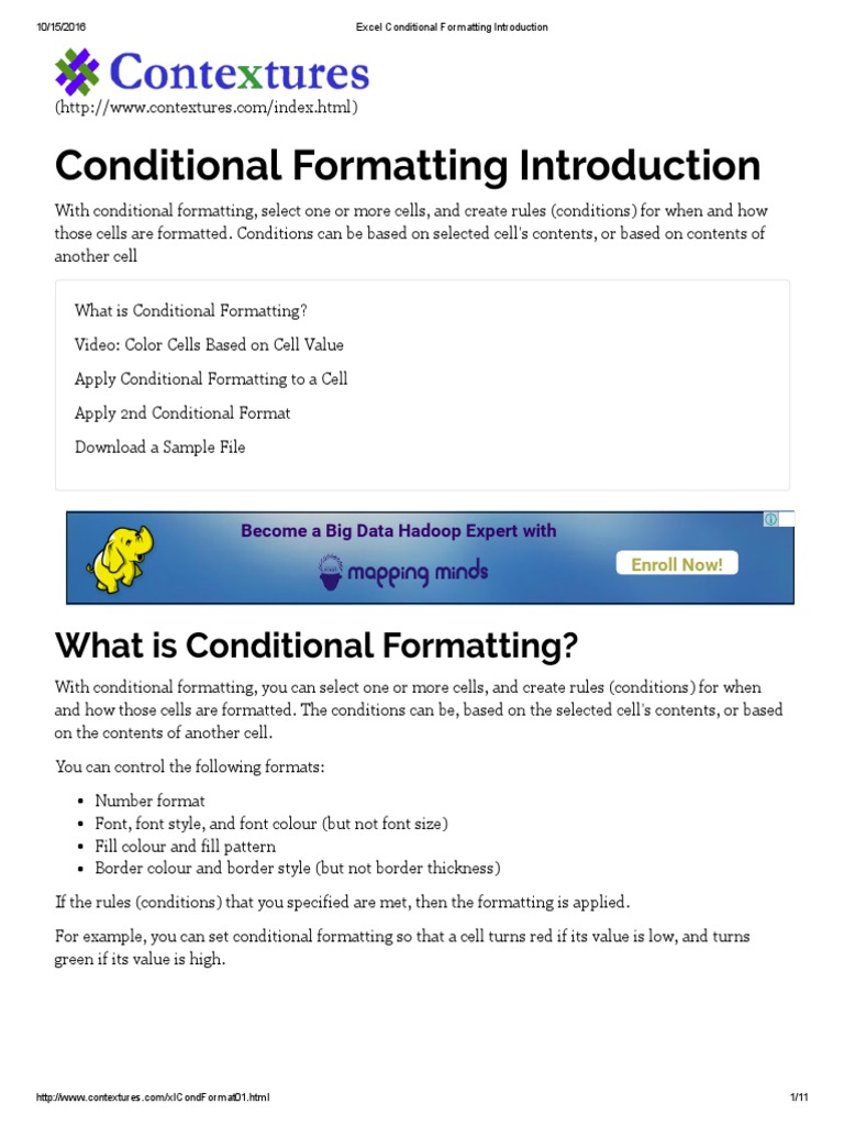 Excel Conditional Formatting Introduction | PDF | Microsoft Excel | Color