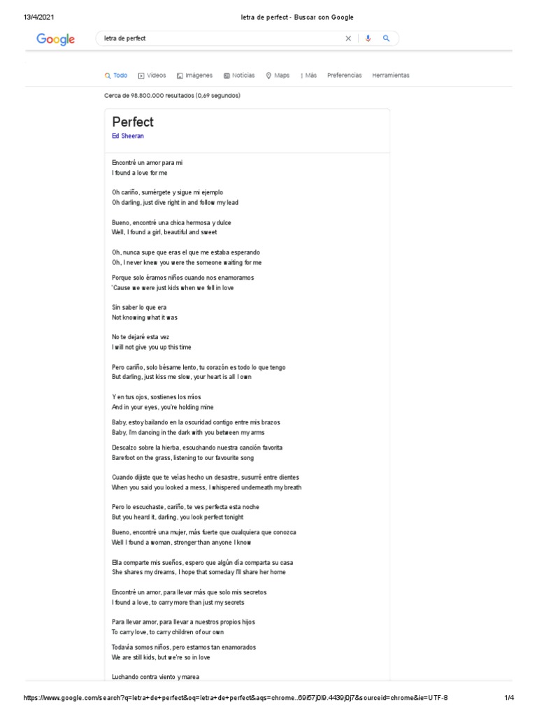 Letra Perfect | PDF | Entretenimiento (general)