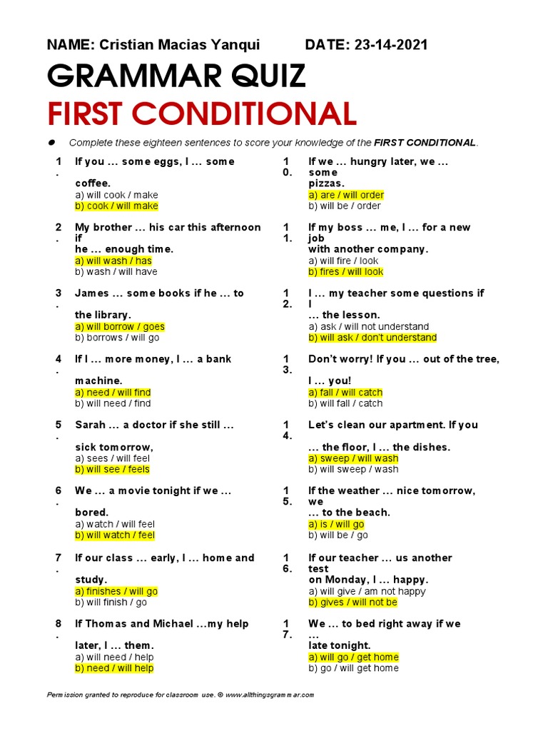 Atg-Quiz-First Conditional | PDF