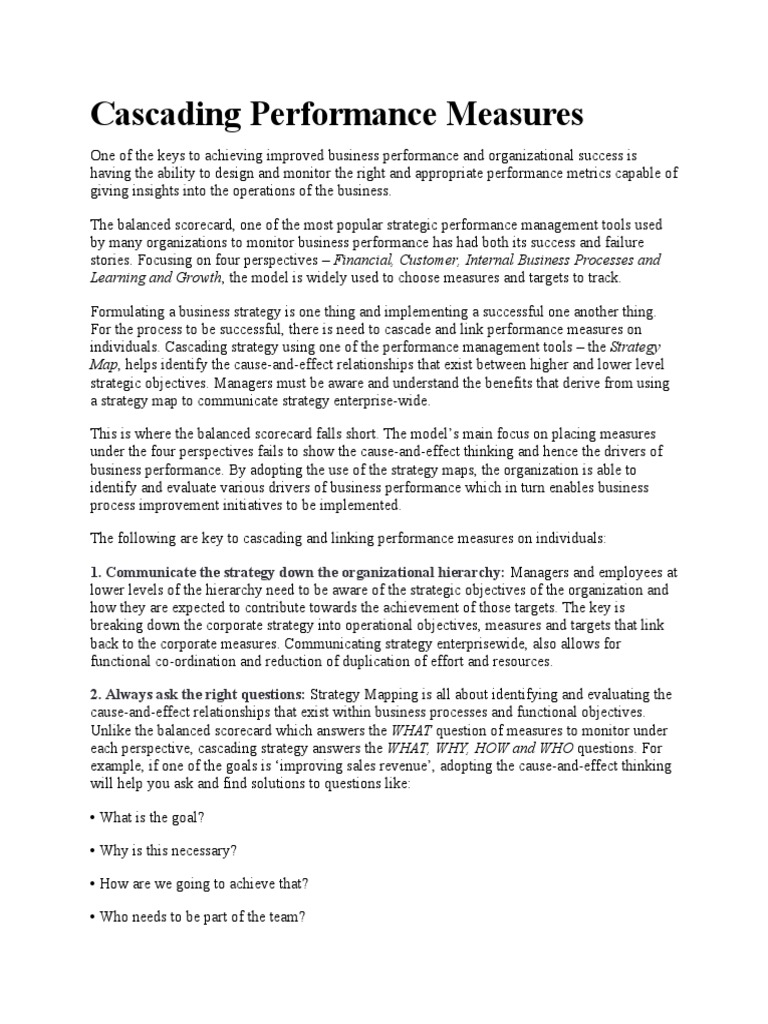 Group 3 - Cascading Performance Measures | PDF | Strategic Management ...