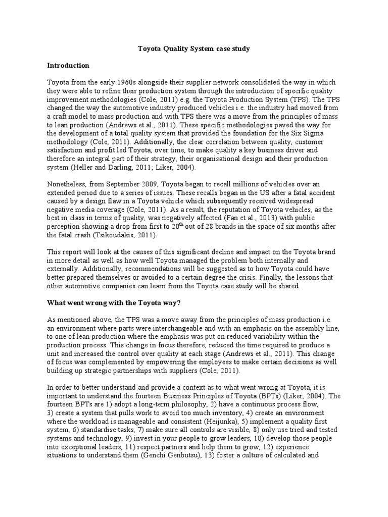 Toyota Quality System Case Study | PDF | Lean Manufacturing | Toyota