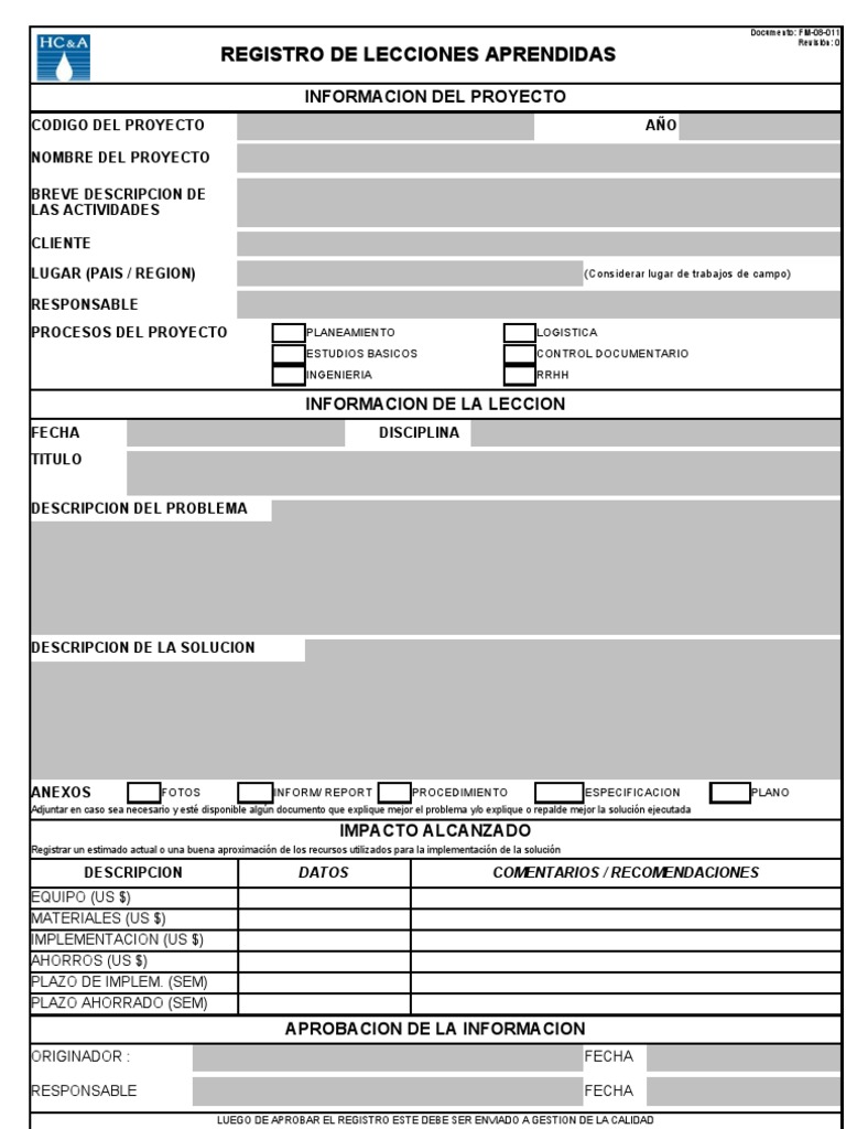 FM-00-11 Registro de Lecciones Aprendidas | PDF | Gestión de la calidad | Informática