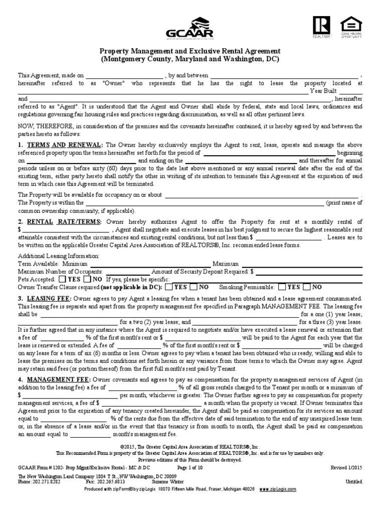 PM Agreement Form | PDF | Lease | Real Estate Broker