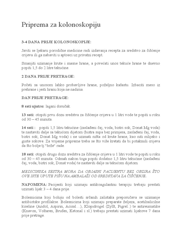 Priprema Za Kolonoskopiju | PDF Priprema Za Kolonoskopiju | PDF