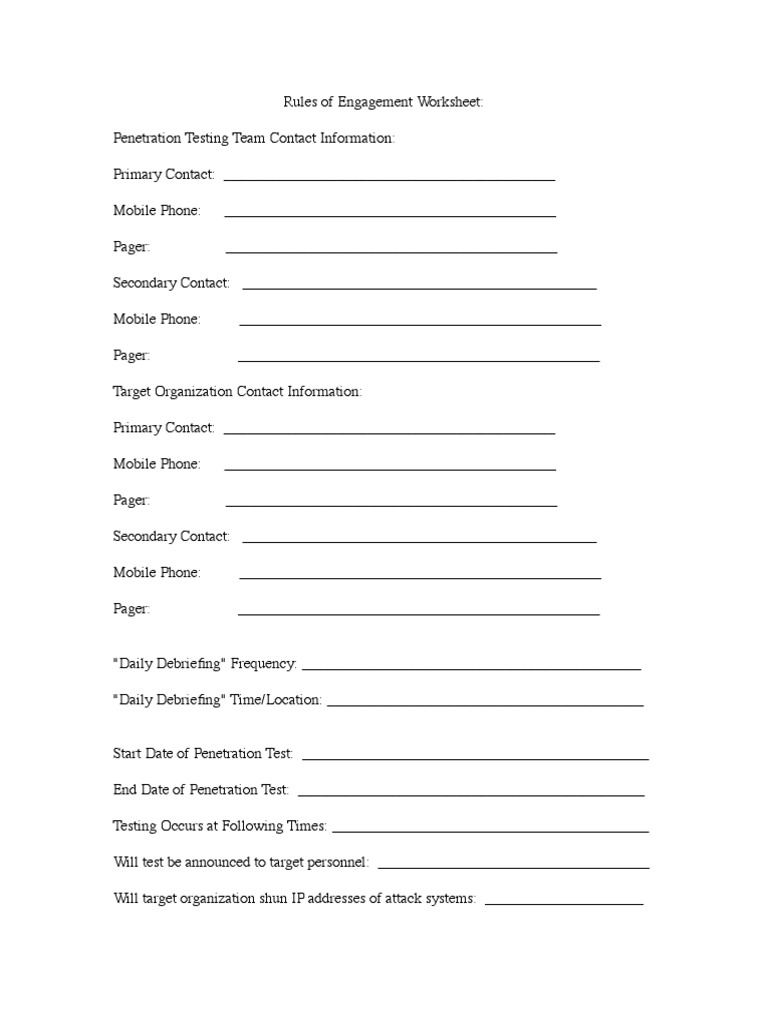 Pen Test Rules of Engagement Worksheet | PDF | Penetration Test ...