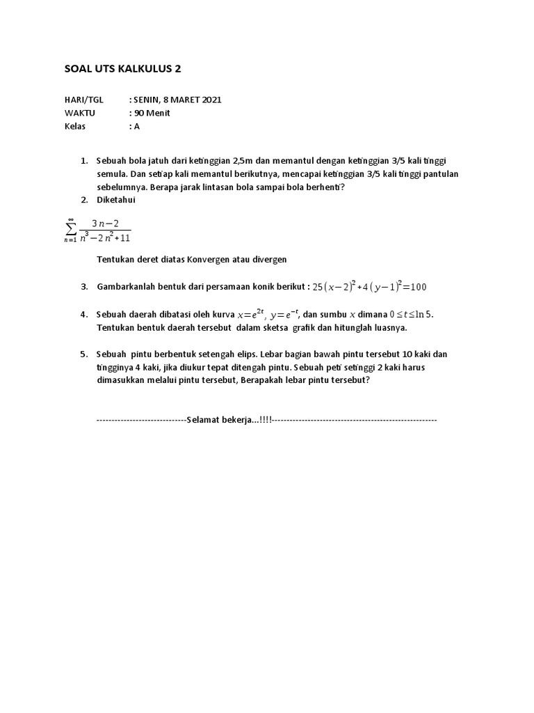 Soal Uts Kalkulus 2 2021 | PDF | Metode & Bahan Ajar | Sains & Matematika