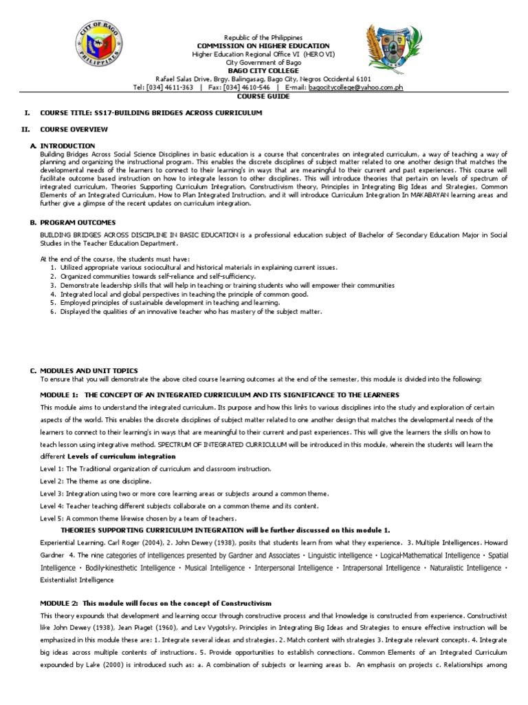 Course Outline and Module 1 in Building Bridges | PDF | Constructivism ...