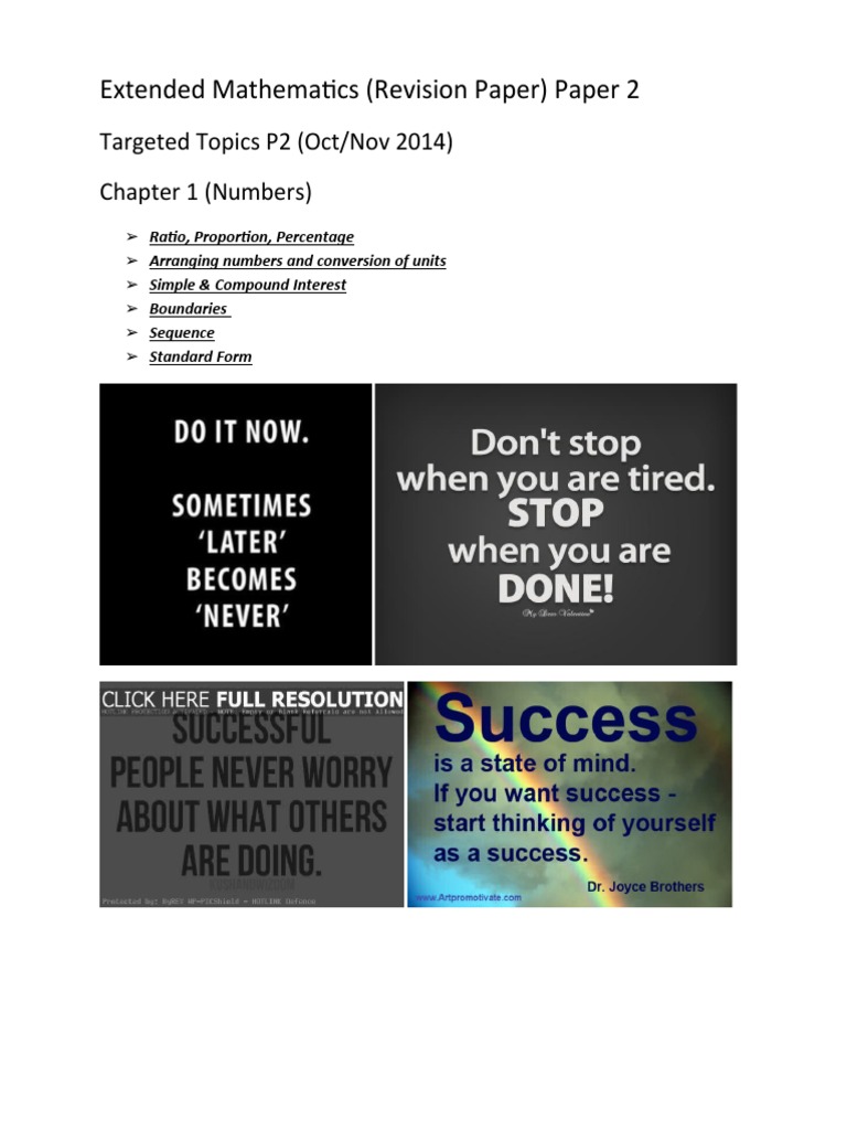 Extended Mathematics (Revision Paper) Paper 2: Targeted Topics P2 (Oct/Nov 2014) Chapter 1 ...