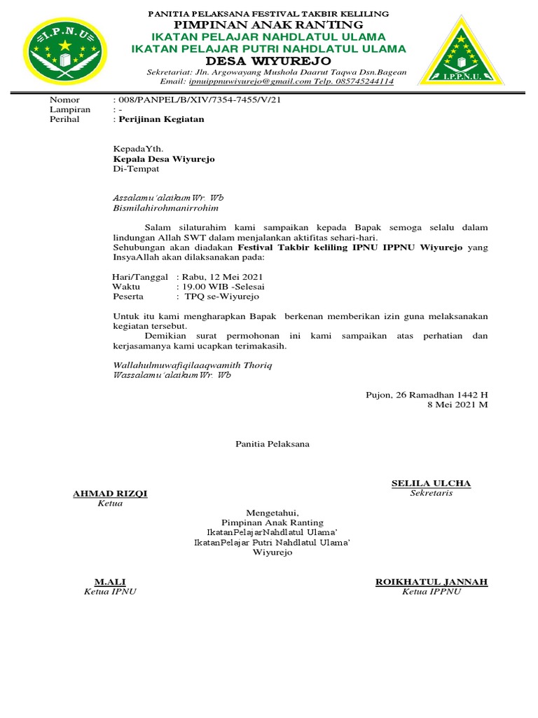 Permohonan Izin Kegiatan Festival Takbir Keliling | PDF