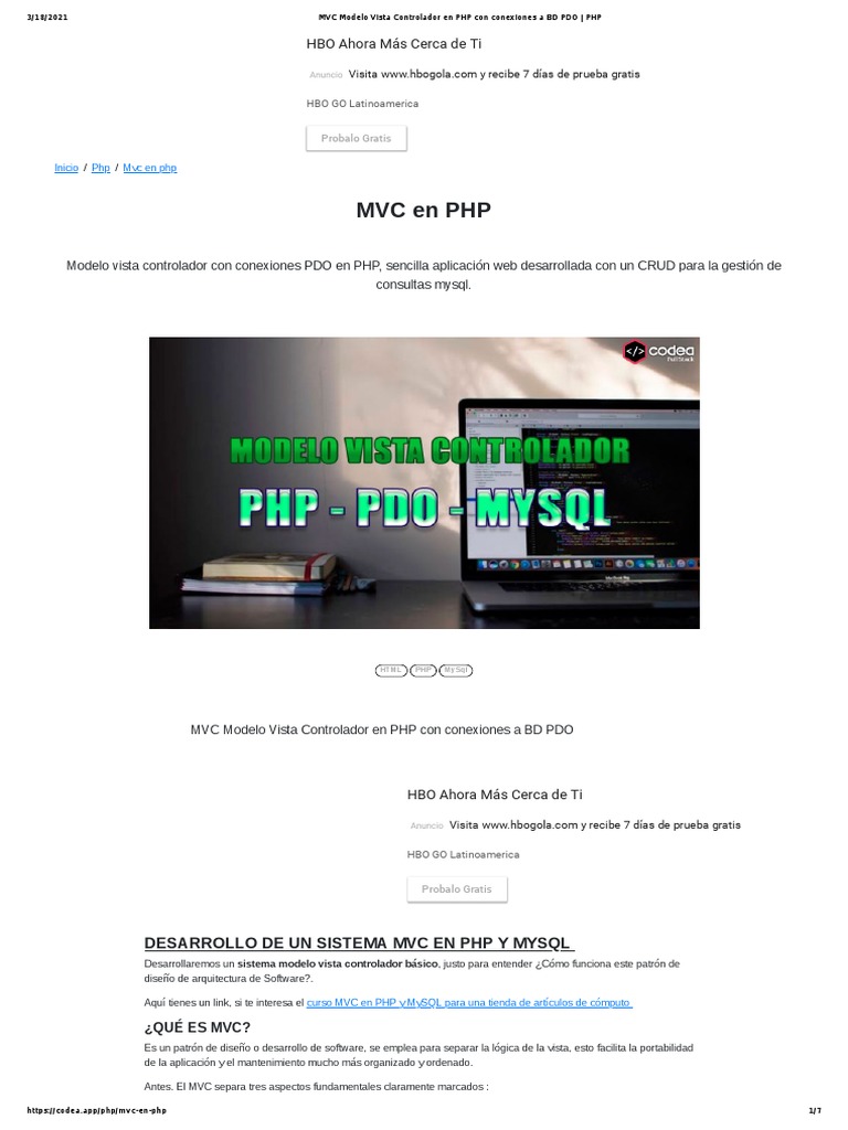MVC Modelo Vista Controlador en PHP Con Conexiones A BD PDO - PHP | PDF | Modelo – Vista ...