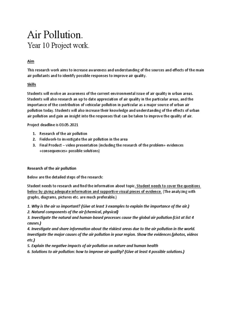 Year 10 Air Pollution Project and Rubric | PDF | Pollution | Air Pollution