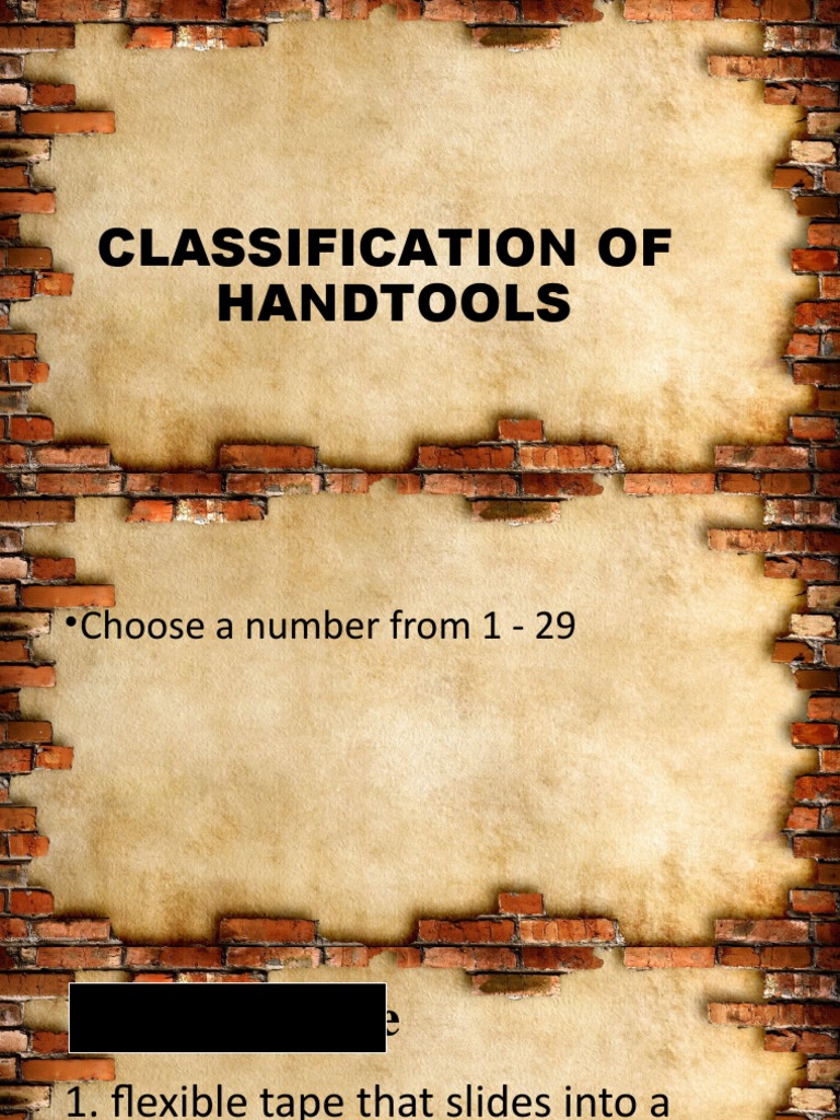 Classification of Handtools Quiz | PDF | Drill | Tools