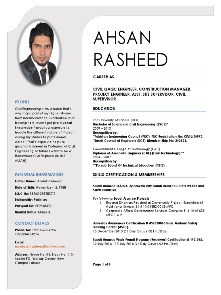 Ahsan Rasheed Resume 07 Sep. 2020 | PDF | Specification (Technical Standard) | Quality Assurance