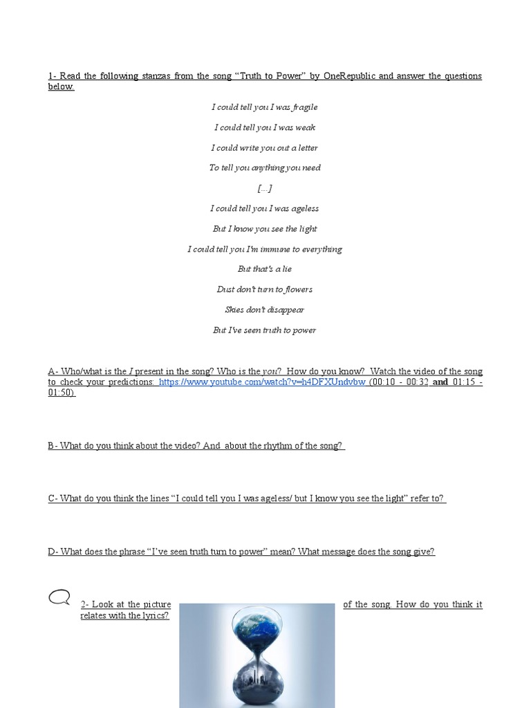 1-Read The Following Stanzas From The Song "Truth To Power" by ...