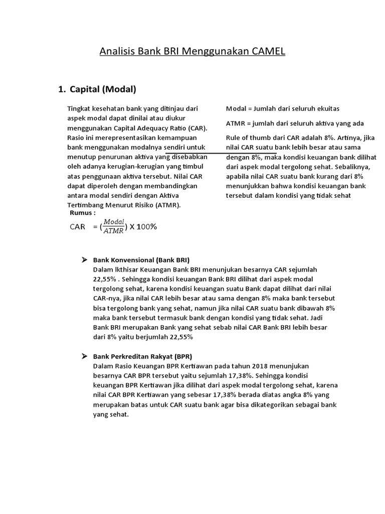 Analisis Bank BRI Menggunakan CAMEL | PDF