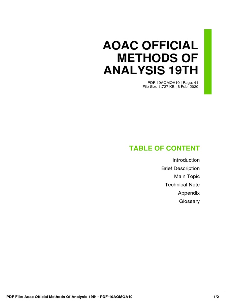 Aoac Official Methods of Analysis 19Th | PDF