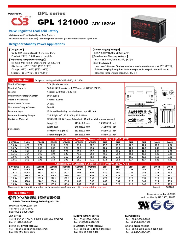 GPL Series: Valve Regulated Lead Acid Battery | PDF | Energy Storage ...