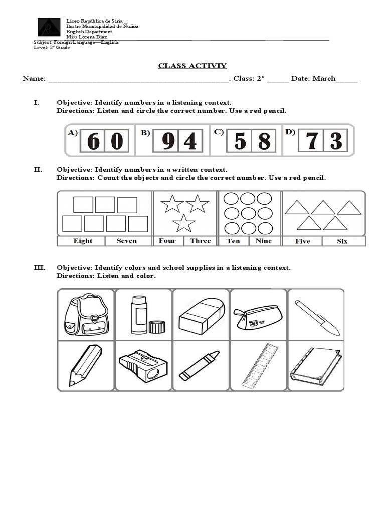 Class Activity 1 2nd Grade. | PDF