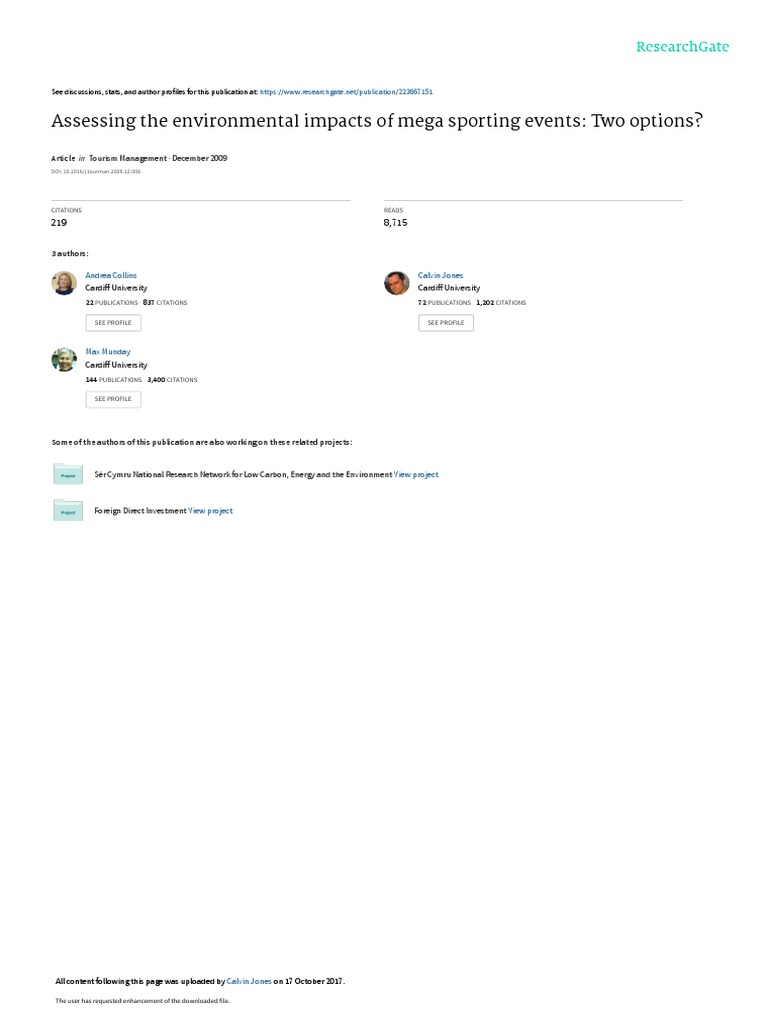 Assessing The Environmental Impacts of Mega Sporting Events: Two ...