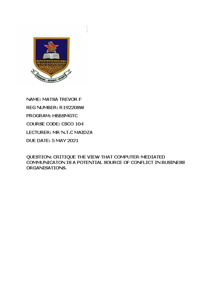 CSCO 104 CMC Assignment | PDF | Computer Mediated Communication | Communication