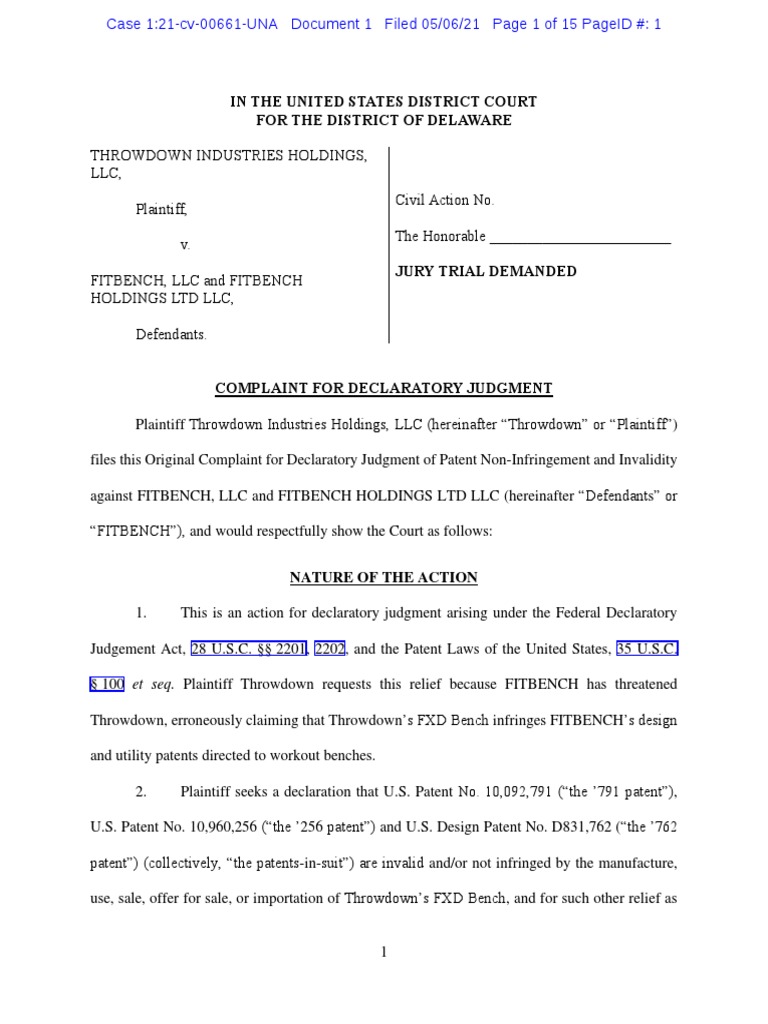 Throwdown Industries Holdings v. Fitbench - Complaint | PDF ...