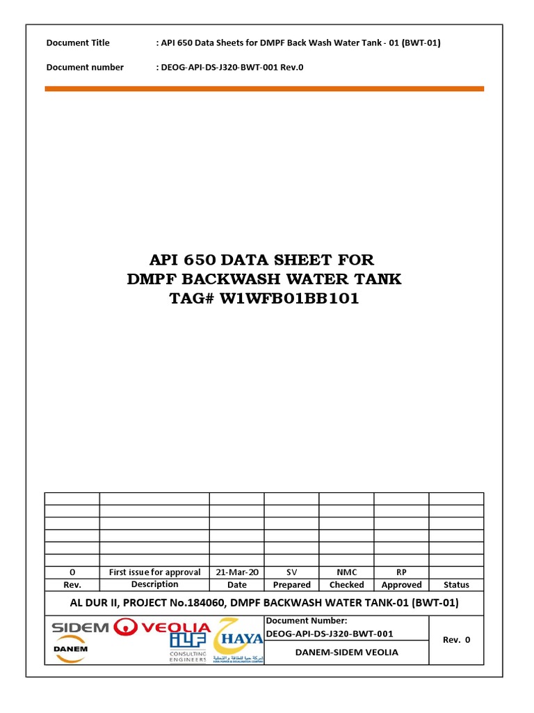 Api 650 Data Sheet (BWT-01) | Download Free PDF | Epoxy | Materials